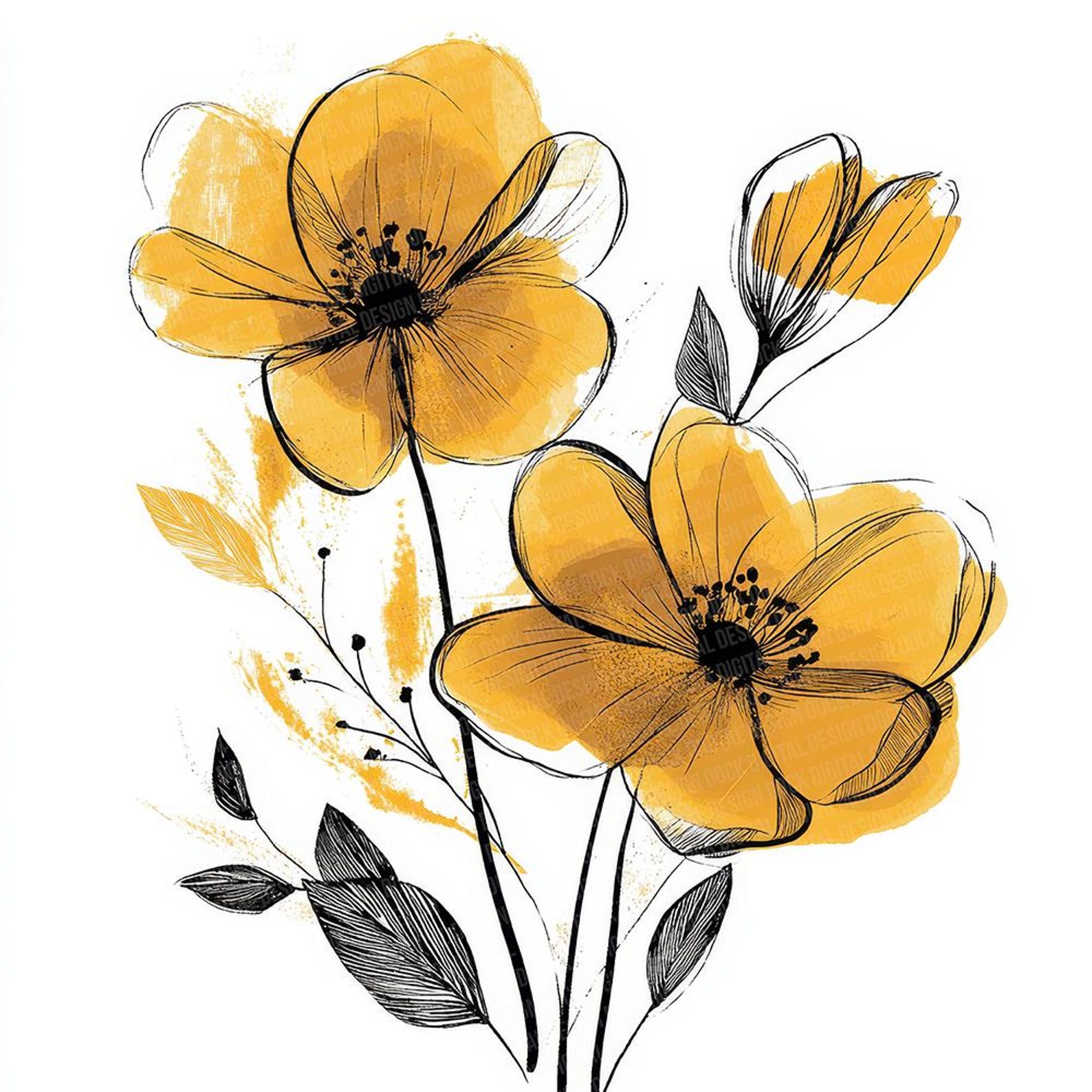 Yellow Flower PNG Clip Art, 12x Abstract Golden Floral Clipart Set ...
