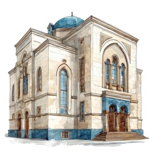 12x Watercolor Jewish Synagogue PNG Clipart, Synagogue Architecture Art ...