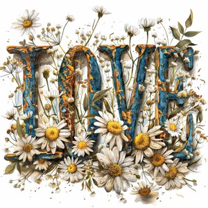 12x Floral Love Sign Clipart, Daisies Flowers Clipart, Printable ...