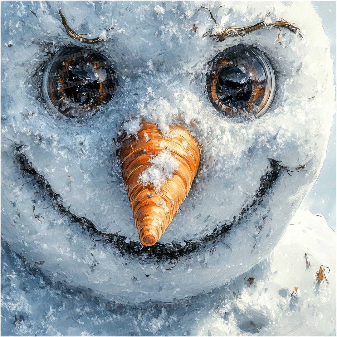 12x Hyperrealistic Snowman Face Clipart, Watercolor Winter Illustration ...
