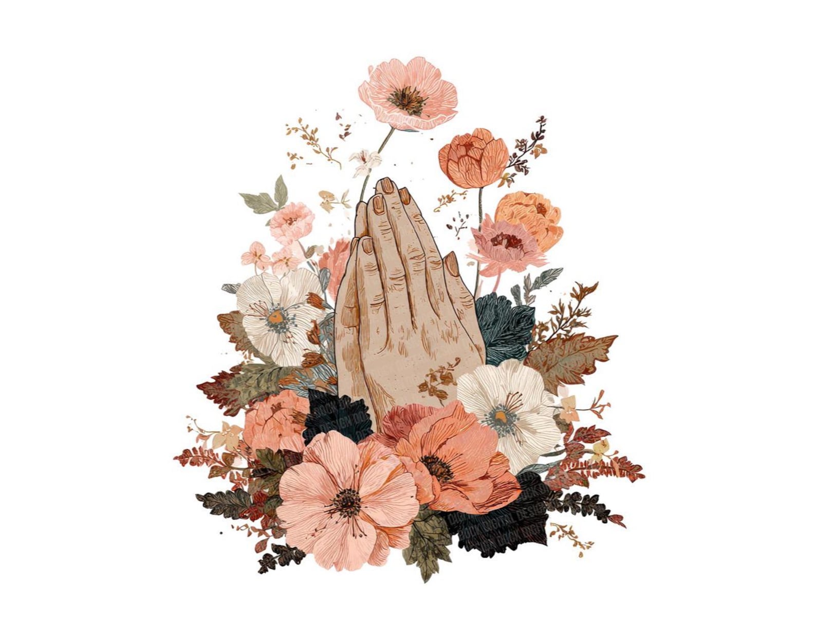 Praying Hands Art, 12x Floral Prayer Clip Art Set, Printable Watercolor ...