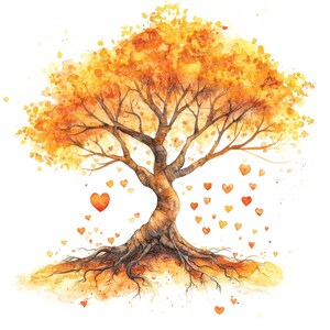 12 Heart Tree Clipart, Watercolor Autumn Tree With Falling Hearts ...