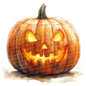 Jack-o'-lantern Clipart, Watercolor Pumpkins, Printable Watercolor ...