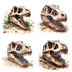 T-rex Skull PNG Clipart, 12x Dinosaur Fossil Clip Art Set, Printable ...
