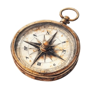 Vintage Compass PNG Clipart, 12x Nautical Clip Art Set, Printable ...