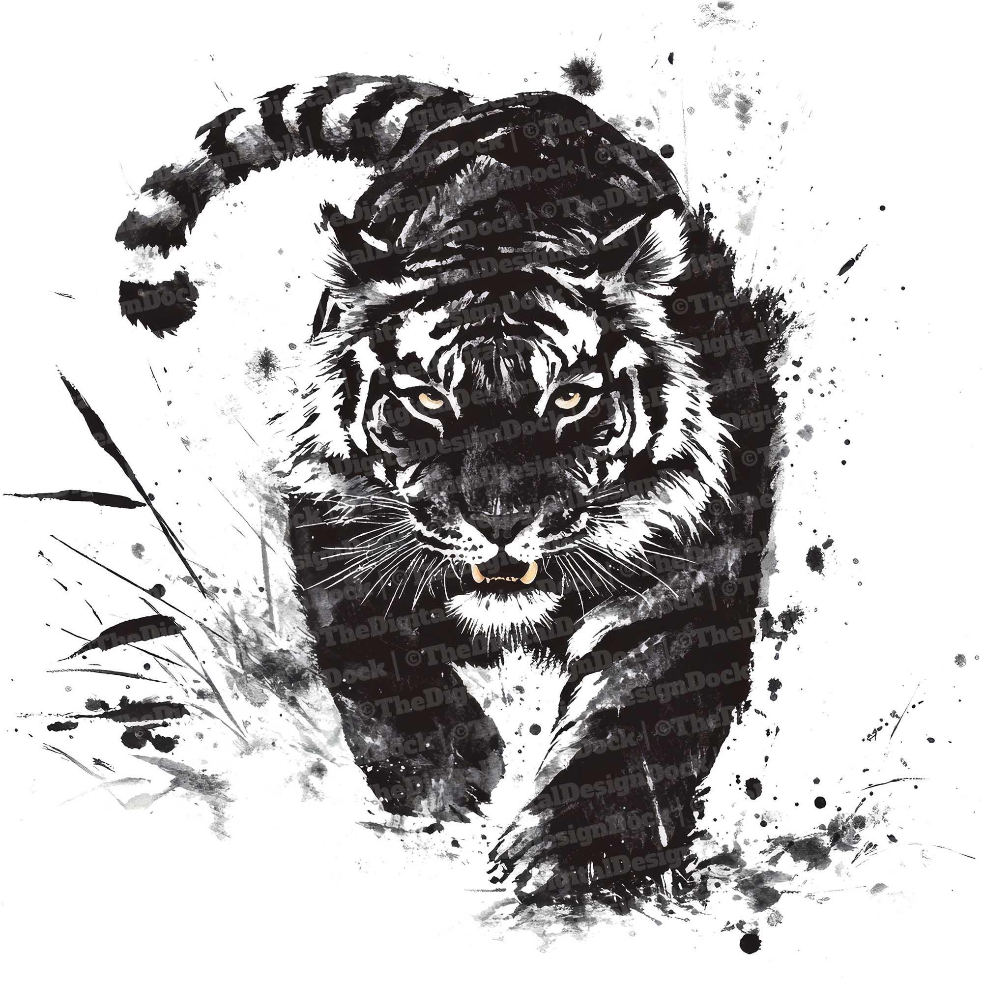 12 Sumi Ink Tiger Clipart, Watercolor Japanese Art, Printable Clipart ...