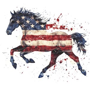 12 USA Flag Horse Clipart, American Flag Art, Watercolor Patriotic Art ...