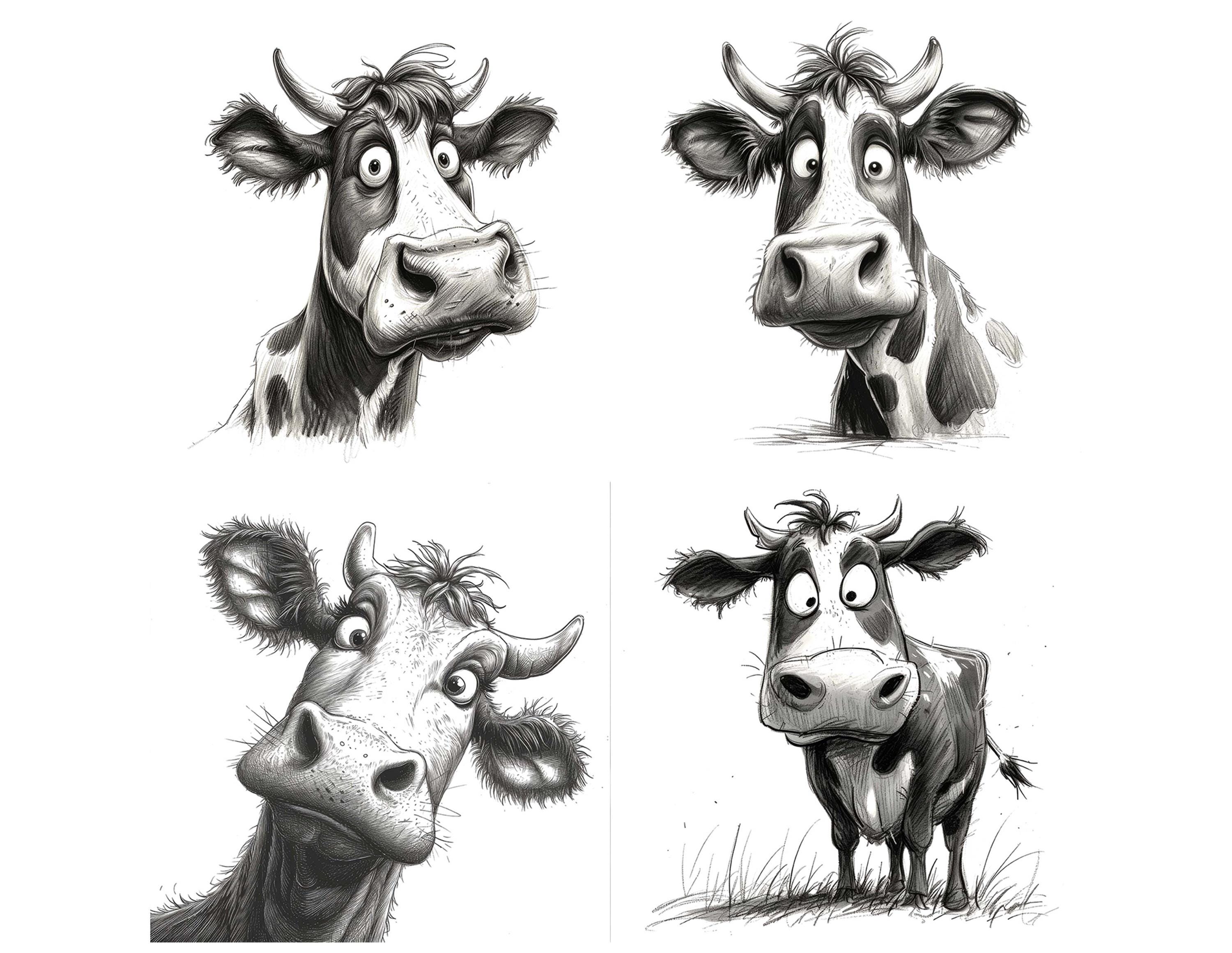 Silly Cow PNG Clipart, 12x Cartoon Cow Sketch Clip Art Set, Printable ...
