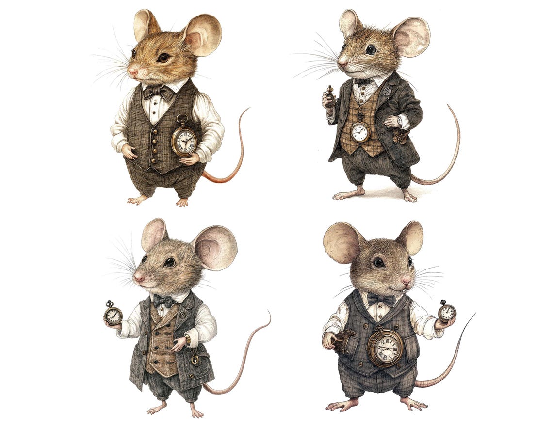12 Victorian Mouse PNG Clip Art, Fancy Mouse Clip Art Set, Digital ...