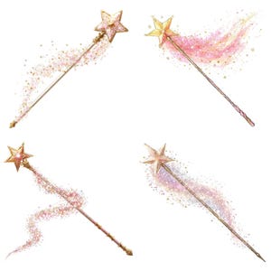 Magic Star Wand PNG Clipart, 12x Fairy Wand Clip Art , Printable ...