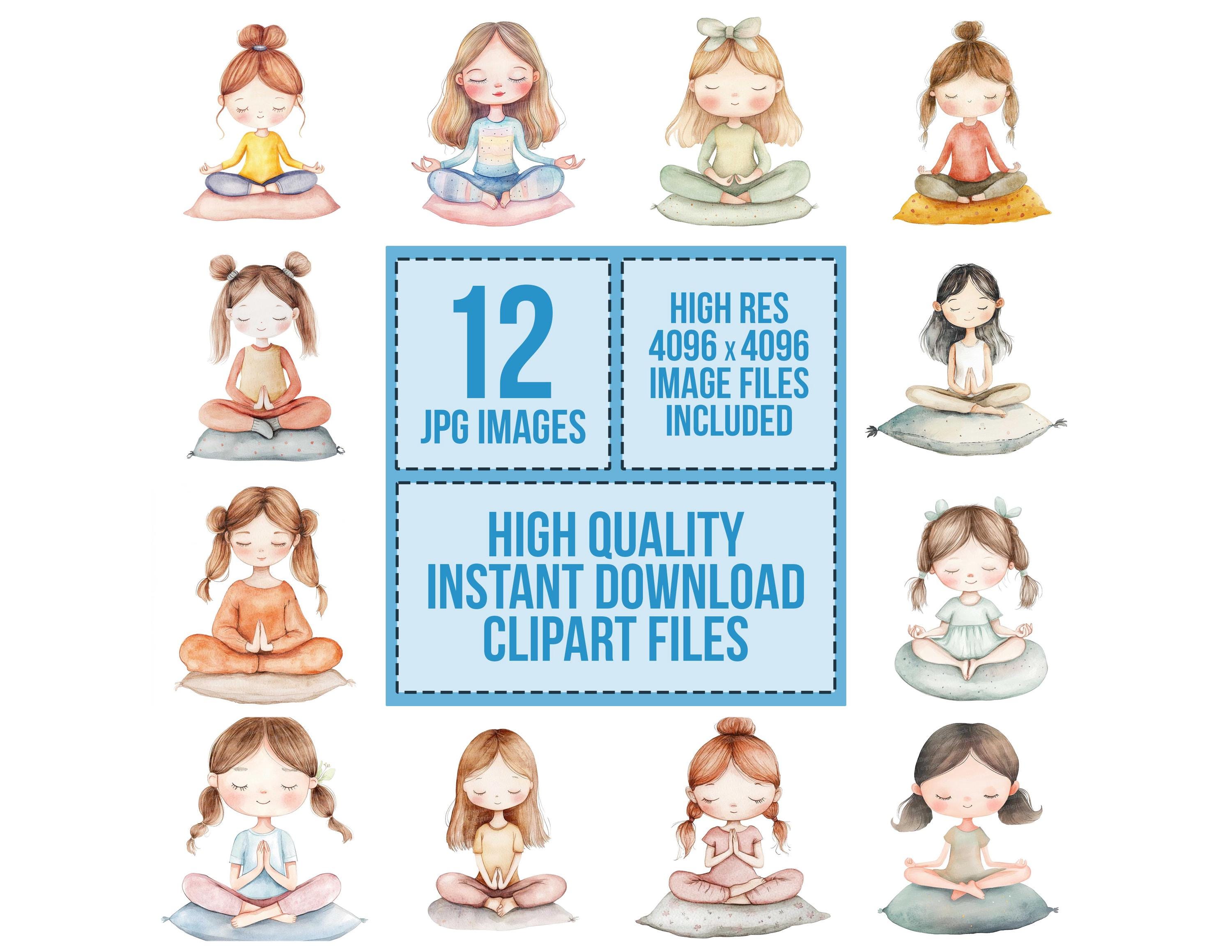 Meditation Girl Clip Art, 12x Yoga Kids Clipart Set, Printable ...