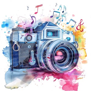 12x Classic Camera Music Notes Clipart, Musical Clipart, Printable ...