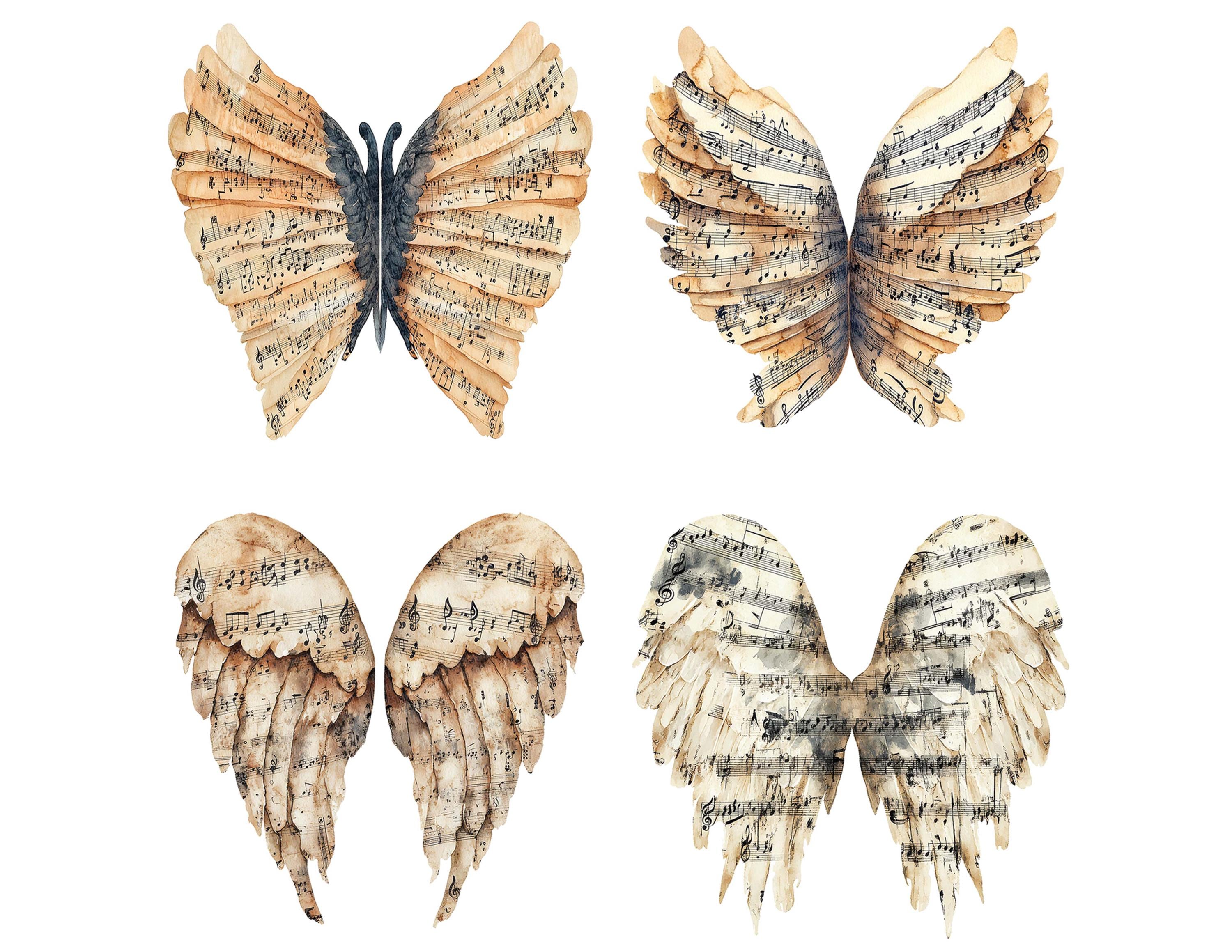 Music Sheet Angel Wings PNG Clipart, 12x Watercolor Vintage Clip Art ...
