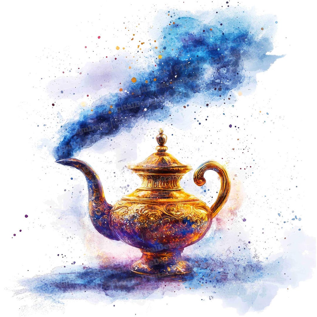 12x Fantasy Genie Lamp Clipart, Watercolor Magic Art, High Quality Jpgs ...
