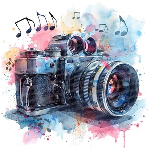 12x Classic Camera Music Notes Clipart, Musical Clipart, Printable ...