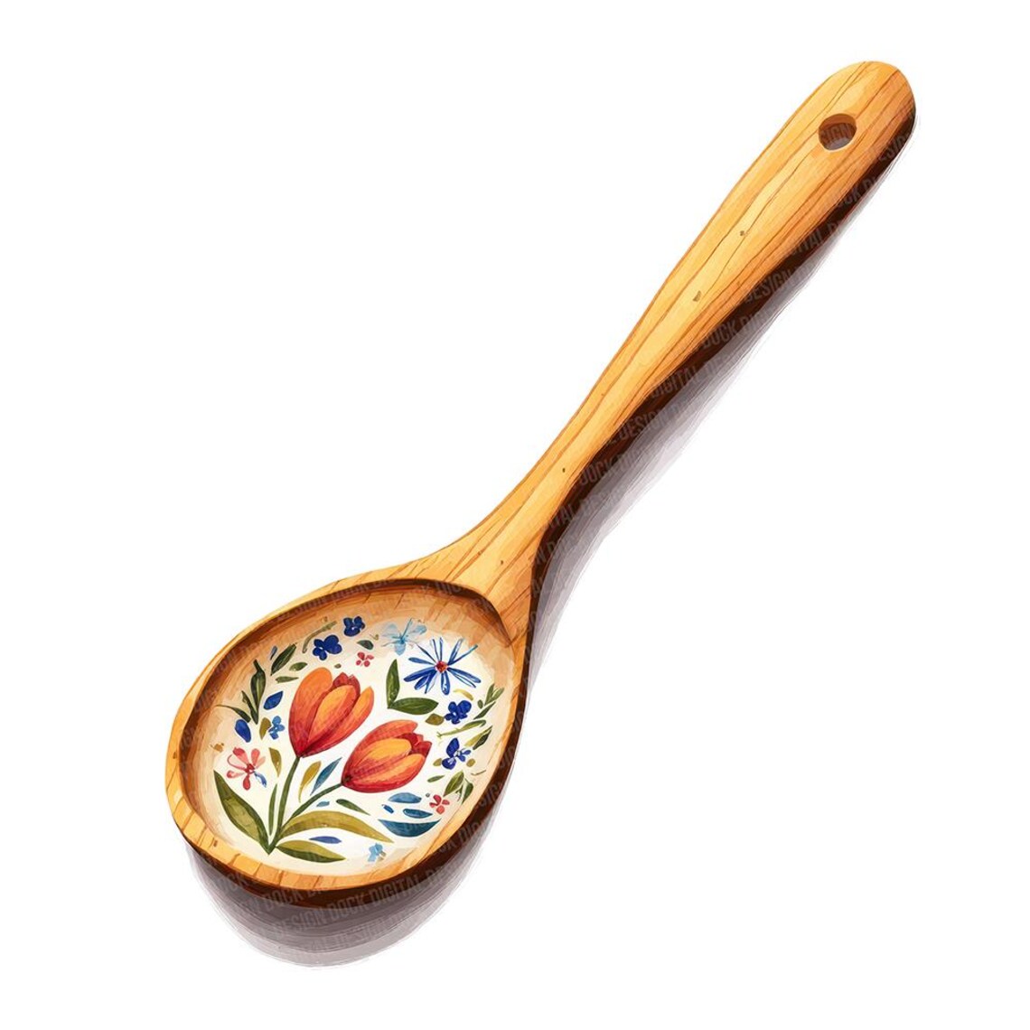Folk Floral Spoon Clipart, 12x Hand-painted Floral Spoons Clip Art Set ...