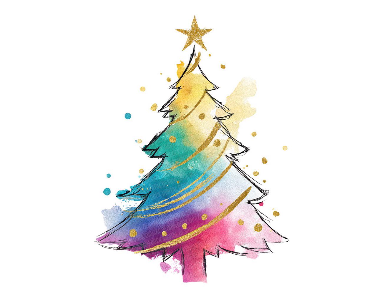 Sketch Rainbow Christmas Tree PNG Clipart, 12x Watercolor Holiday Tree ...