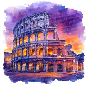 12 Colosseum Clipart, Watercolor Rome Landmark, Printable Roman ...