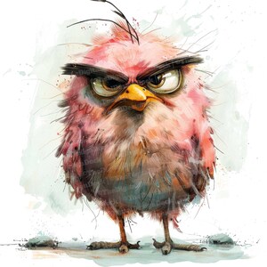 12x Grumpy Bird Clipart, Cartoon Bird Character Clipart, Printable ...
