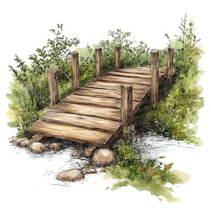 12x Forest Bridge Clip Art, Wooden Bridge Clip Art Set, Printable ...