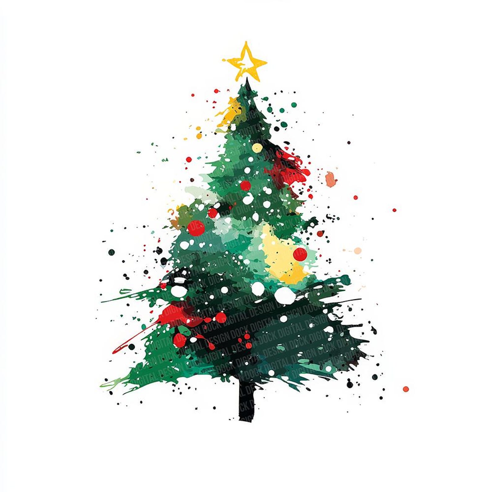 12x Watercolor Christmas Tree Clip Art, Abstract Holiday Tree PNG Set ...