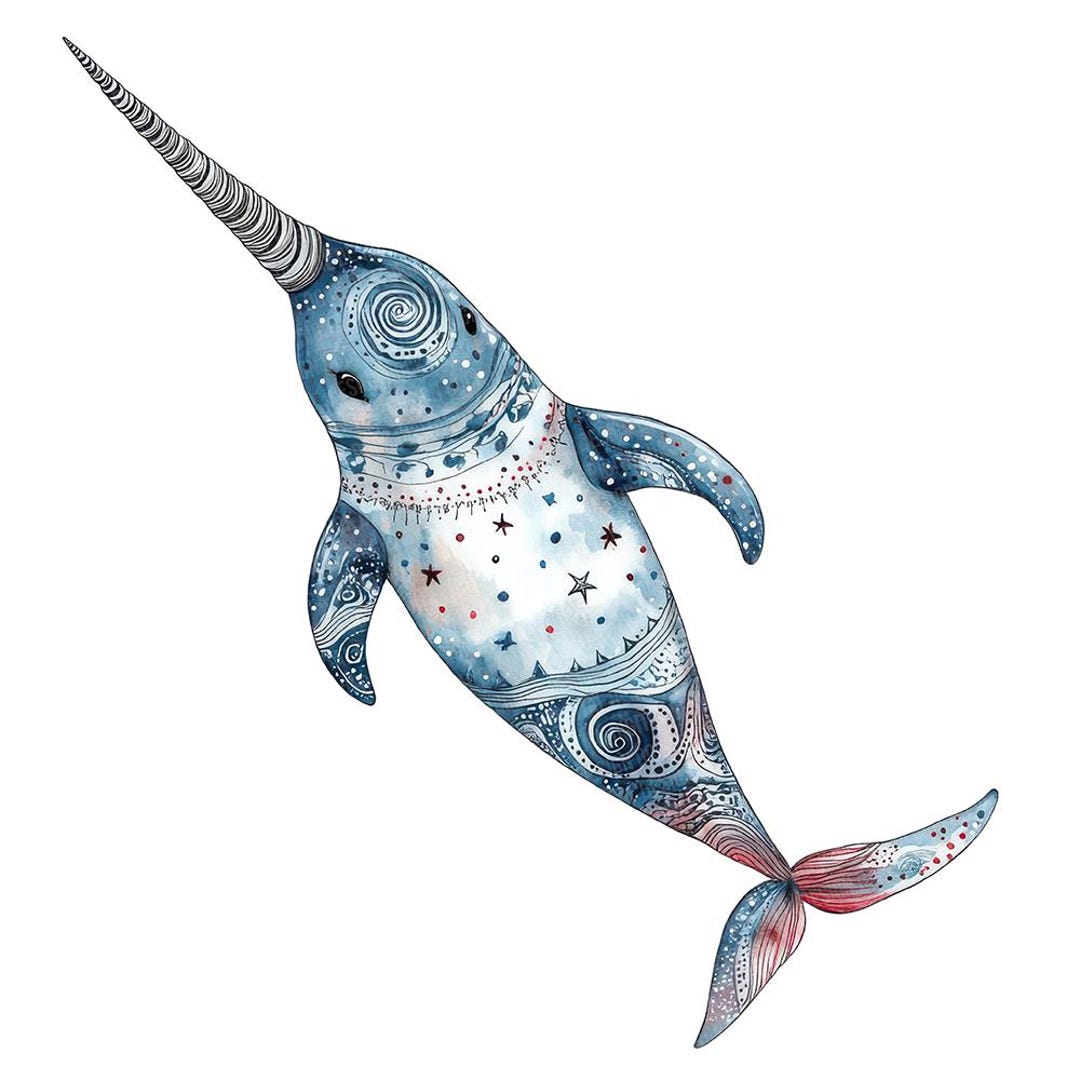 Folk Narwhal Clip Art, 12x Narwhal With Stars PNG Clipart Set ...