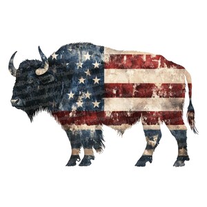12 American Flag Bison Watercolor Clipart, Patriotic Buffalo Art ...