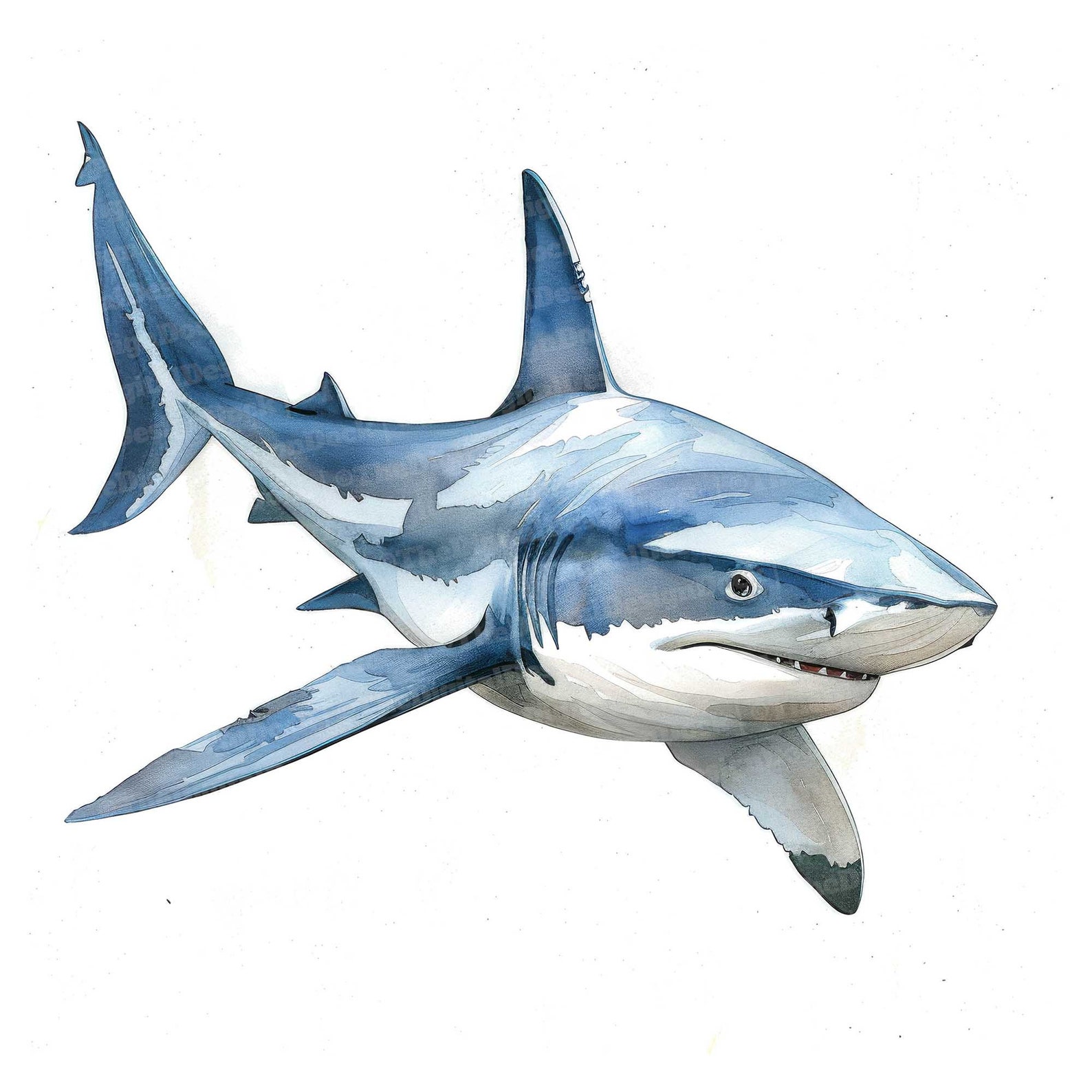 Shark Clipart, 12 Jpgs, Great White Shark Clipart, Printable Watercolor ...