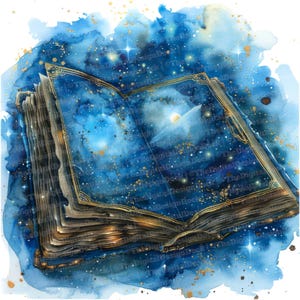 12 Enchanted Book Clipart, Watercolor Magic Spell Book Clipart ...