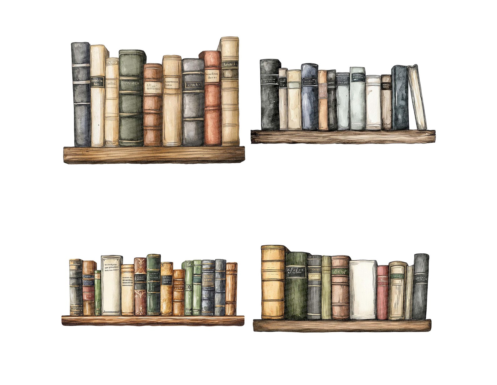 Vintage Bookshelf PNG Clipart, 12x Antique Book Clip Art Set ...
