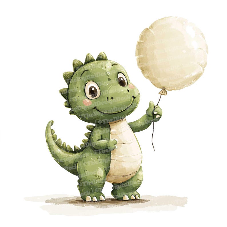 Dinosaur Birthday Clip Art, 12x Watercolor Dino With Balloon Clipart ...