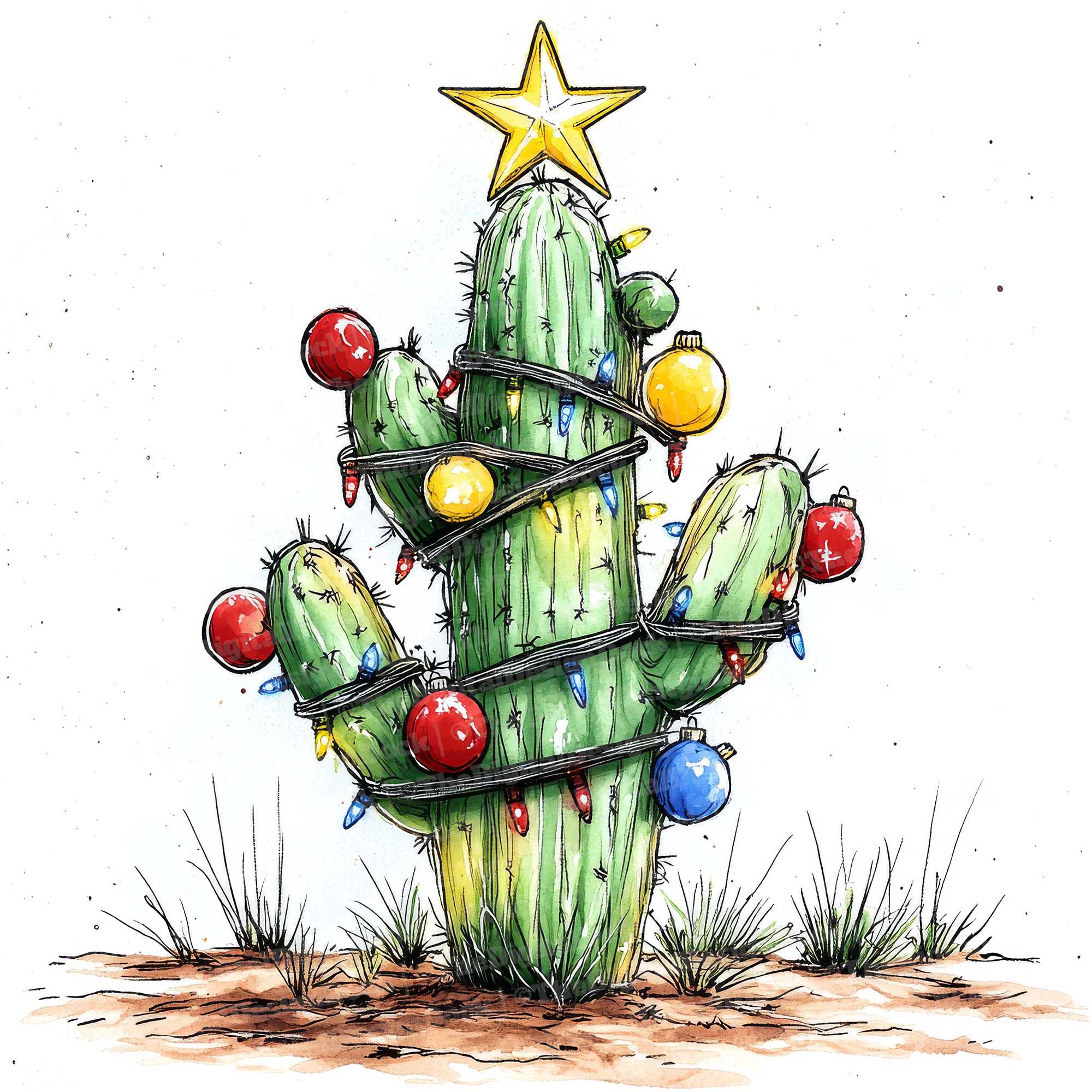 12x Christmas Cactus Tree Clipart, Watercolor Holiday Desert ...