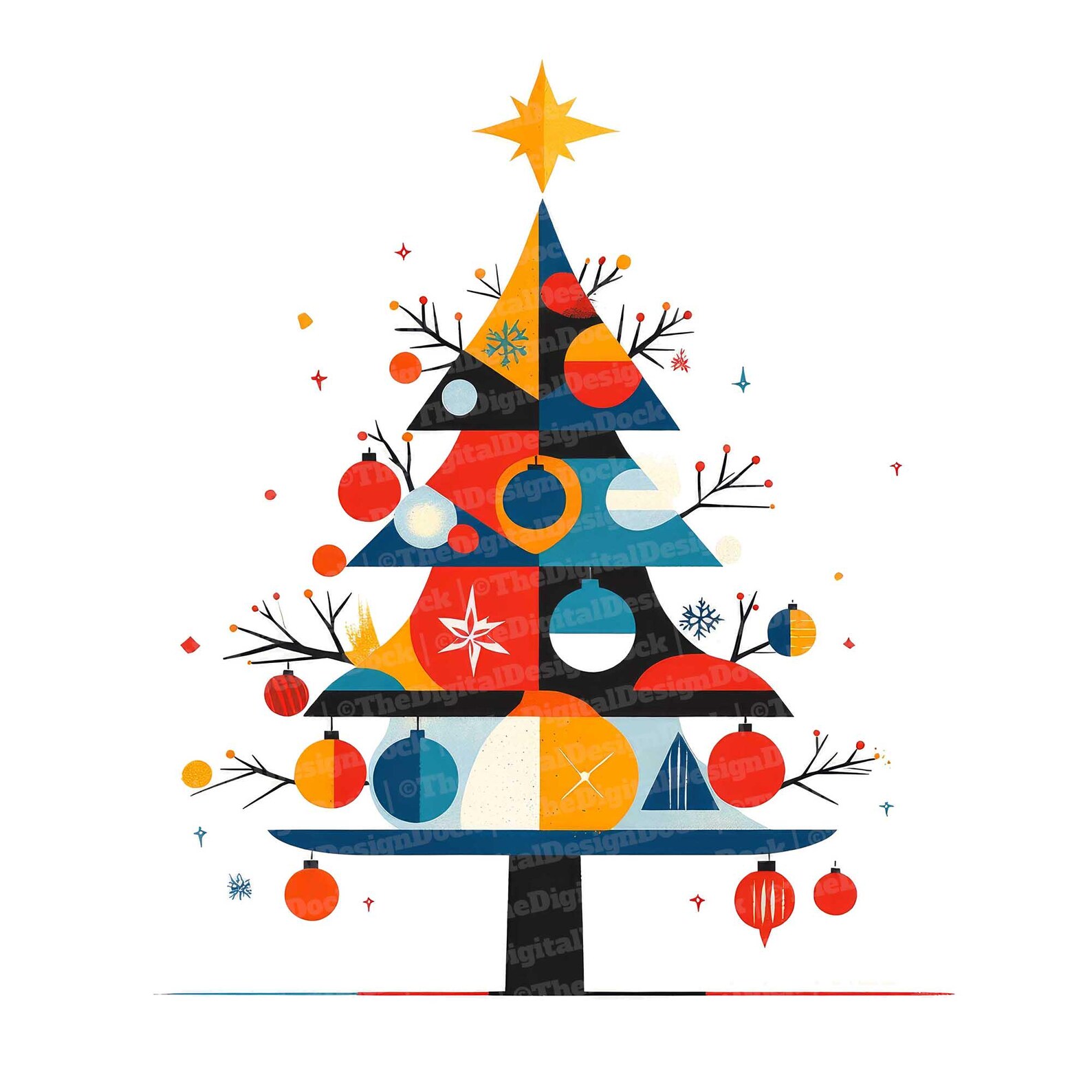 Modern Christmas Tree Clipart, 12x Abstract Holiday Illustrations ...