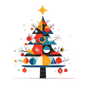 Modern Christmas Tree Clipart, 12x Abstract Holiday Illustrations ...