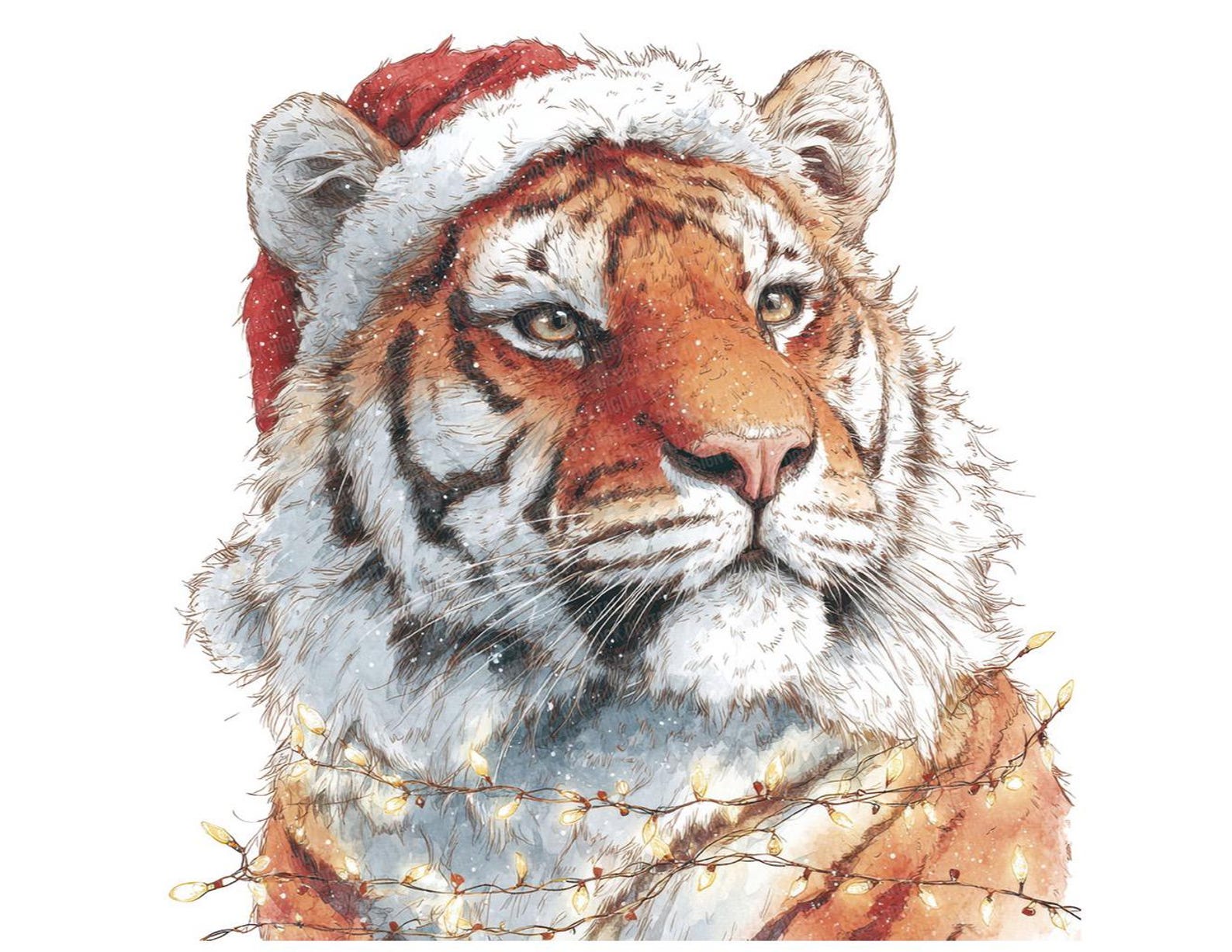 Christmas Tiger Clipart, 12x Santa Hat Tigers PNG, Printable Watercolor ...