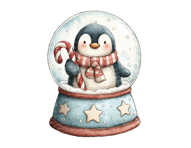 12x Snow Globe Clipart, Retro Penguin Christmas Clip Art Set, Printable ...