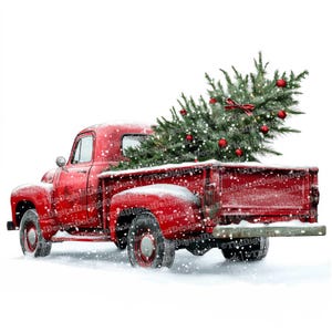 Christmas Truck PNG Clipart, 12x Watercolor Christmas Tree Delivery PNG ...