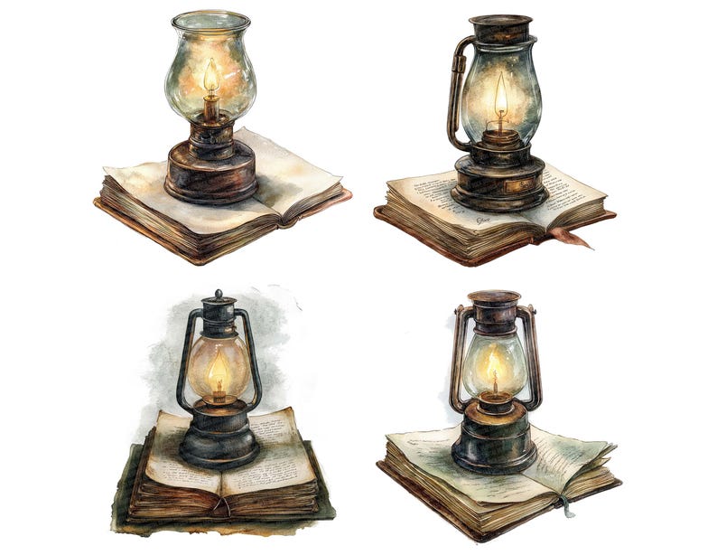 Oil Lamp on Book PNG Clip Art, 12x Vintage Lantern and Book Clipart PNG ...
