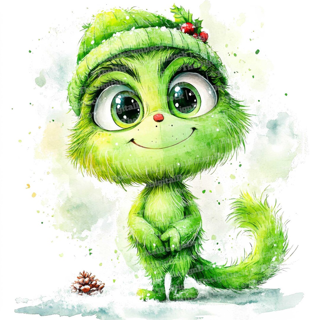 Chibi Green Grinch Clip Art, 12x Cute Furry Character Clipart Set ...