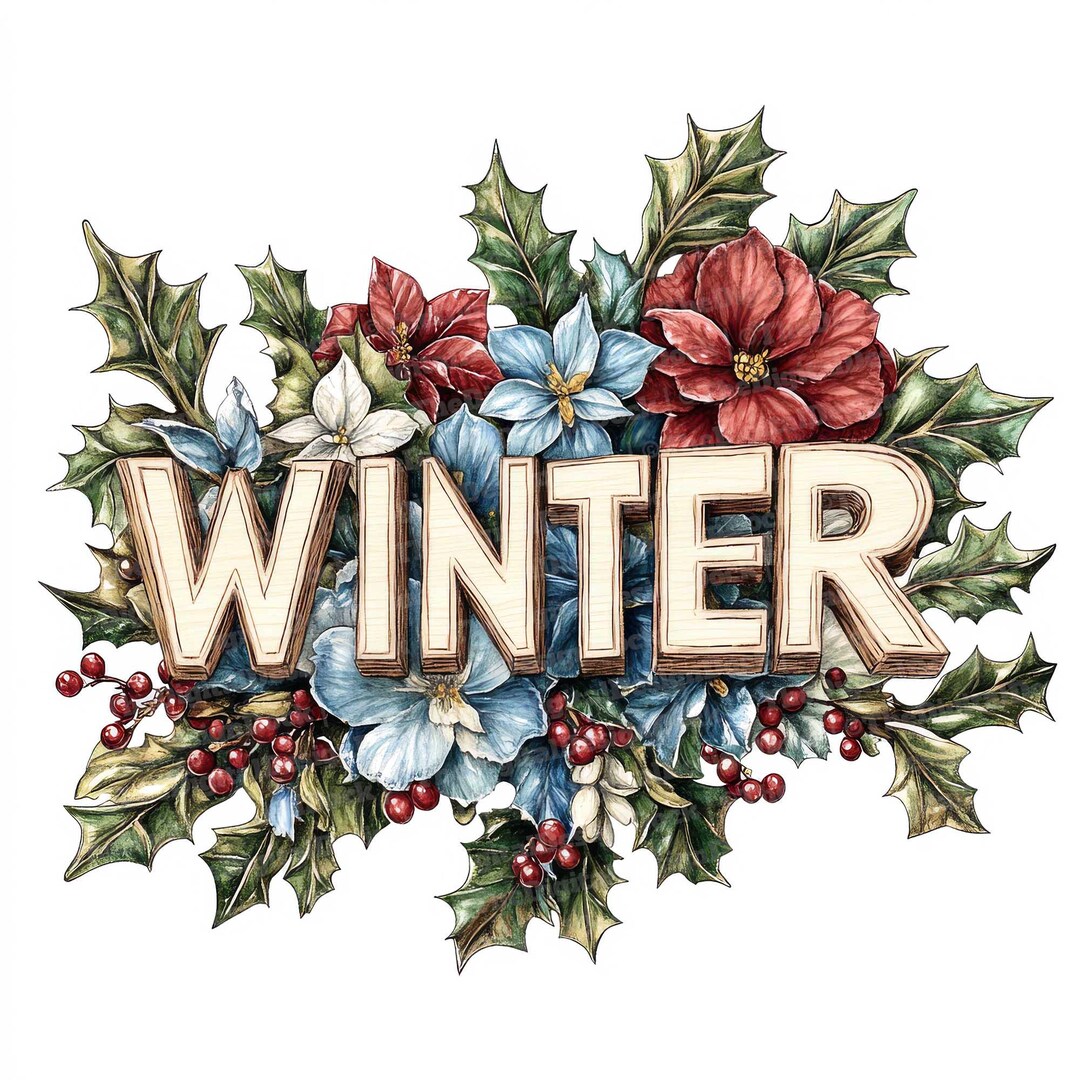 Winter Floral Clip Art, 12x Holiday Flowers Clipart Set, Printable ...