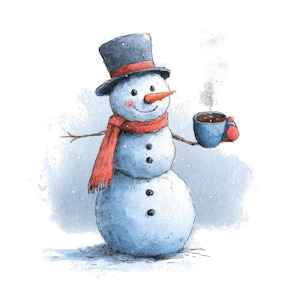 Snowman With Hot Cocoa Art, 12x Winter Snowman Art Set, Printable ...