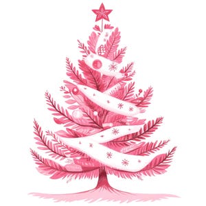 12x Pink Christmas Tree Clipart, Abstract Holiday Tree Clipart ...