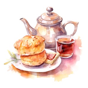12x Tea and Scones Clipart, China Teapot JPG Clipart, Printable ...