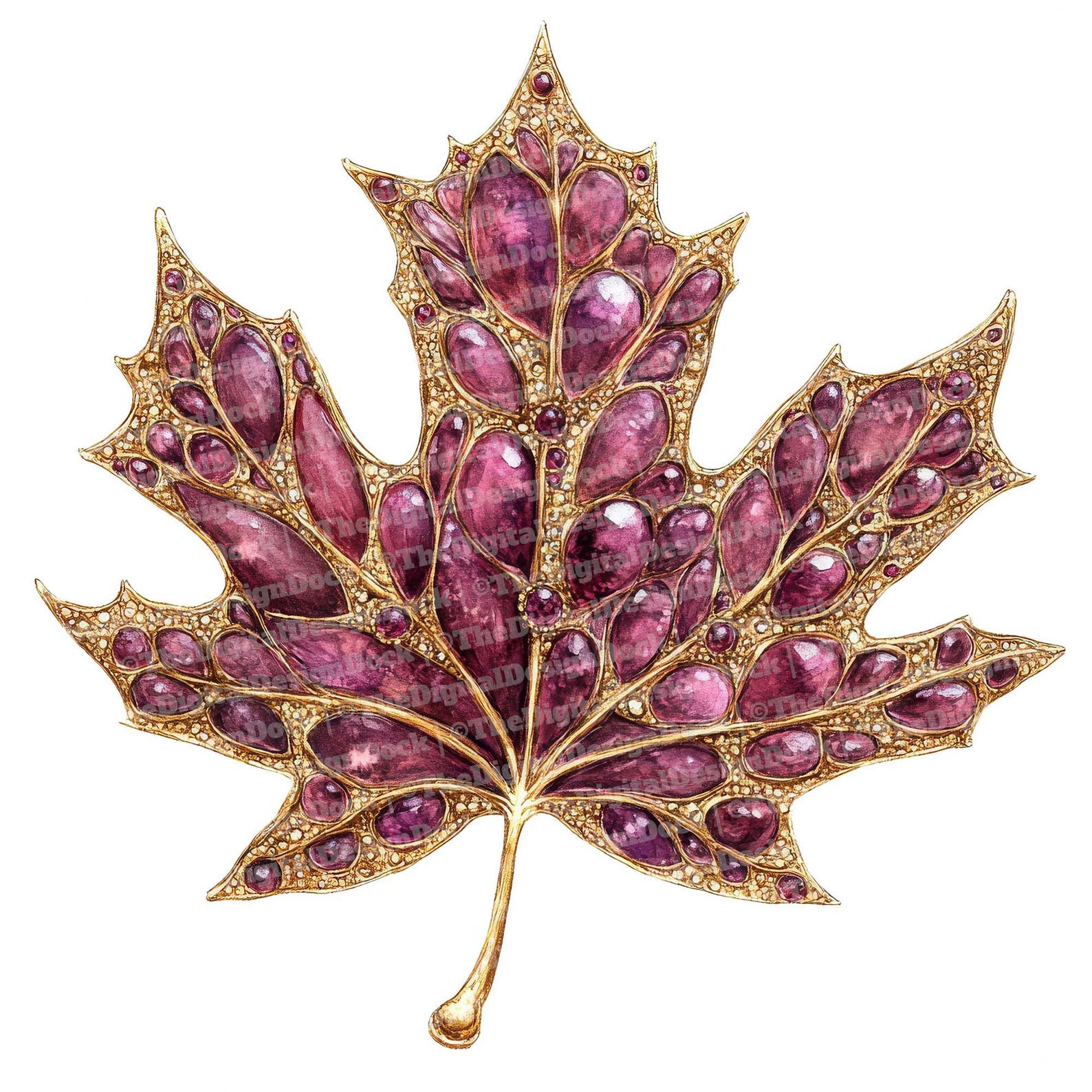 Jeweled Maple Leaf Clip Art, 12x Watercolor Leaf With Gems Clipart Set ...