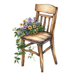 Chair PNG Clip Art, 12x Wildflower Bouquet Chair Clipart Set, Printable ...
