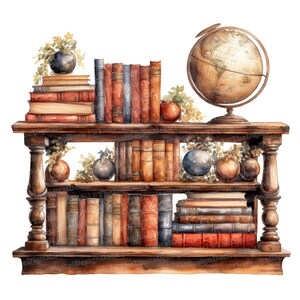 12x Antique Bookshelf Clipart, Reading Books Clipart, Printable ...