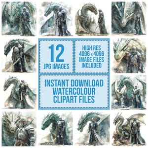 12 Knight and Dragon Clipart, Medieval Fantasy Clipart, Printable ...