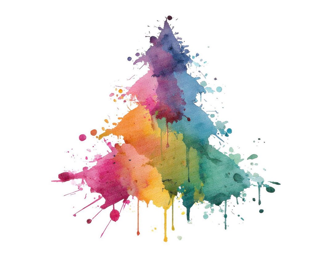 Rainbow Christmas Tree PNG Clipart, 12x Watercolor Splash Holiday Trees ...