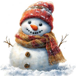 12 Snowman Clipart, Hyperrealistic Watercolor Winter Snowman, Printable ...