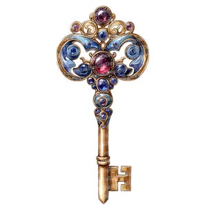 Jeweled Key Clip Art, 12x Watercolor Key With Gems Clipart Set ...